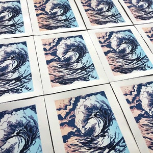 Ocean Wave Handmade Linocut Print Color Multilayer Edition - Etsy
