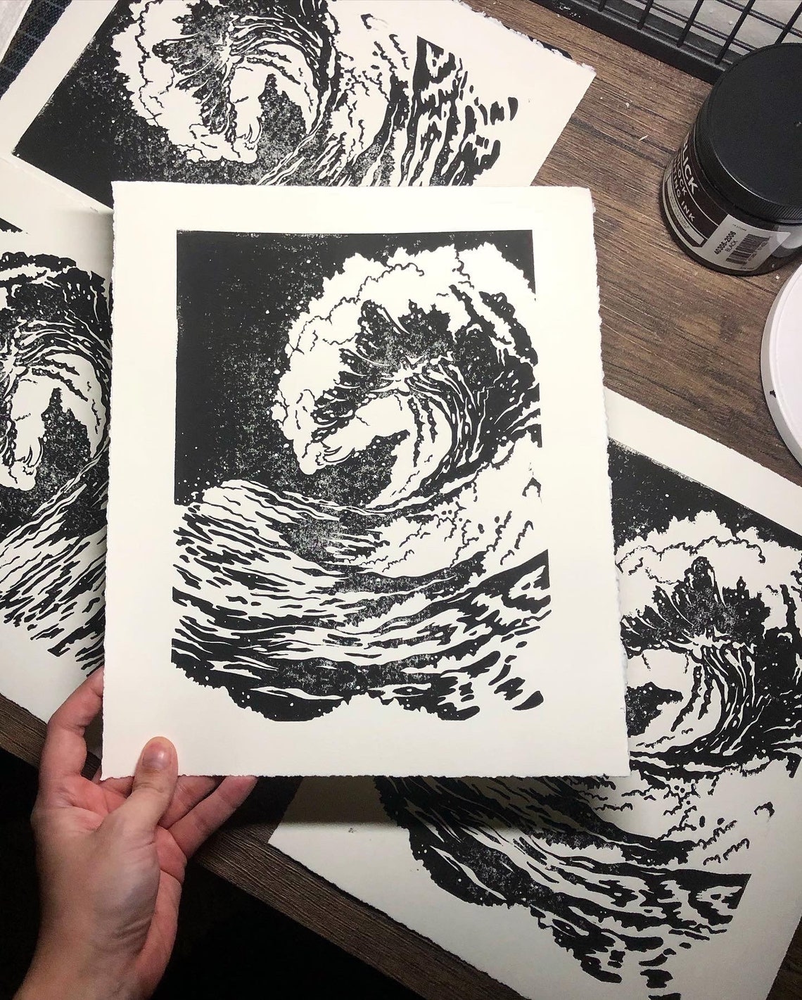 Ocean Wave Handmade Linocut Print Black and White Edition - Etsy