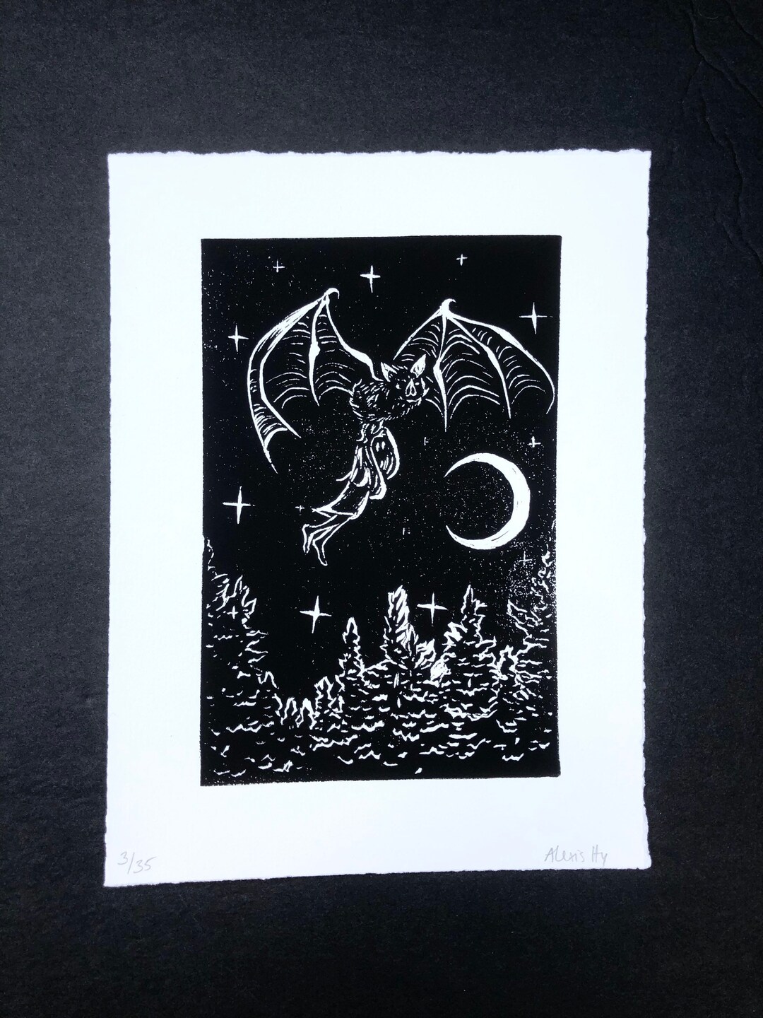 Bat Handmade Linocut Print - Etsy