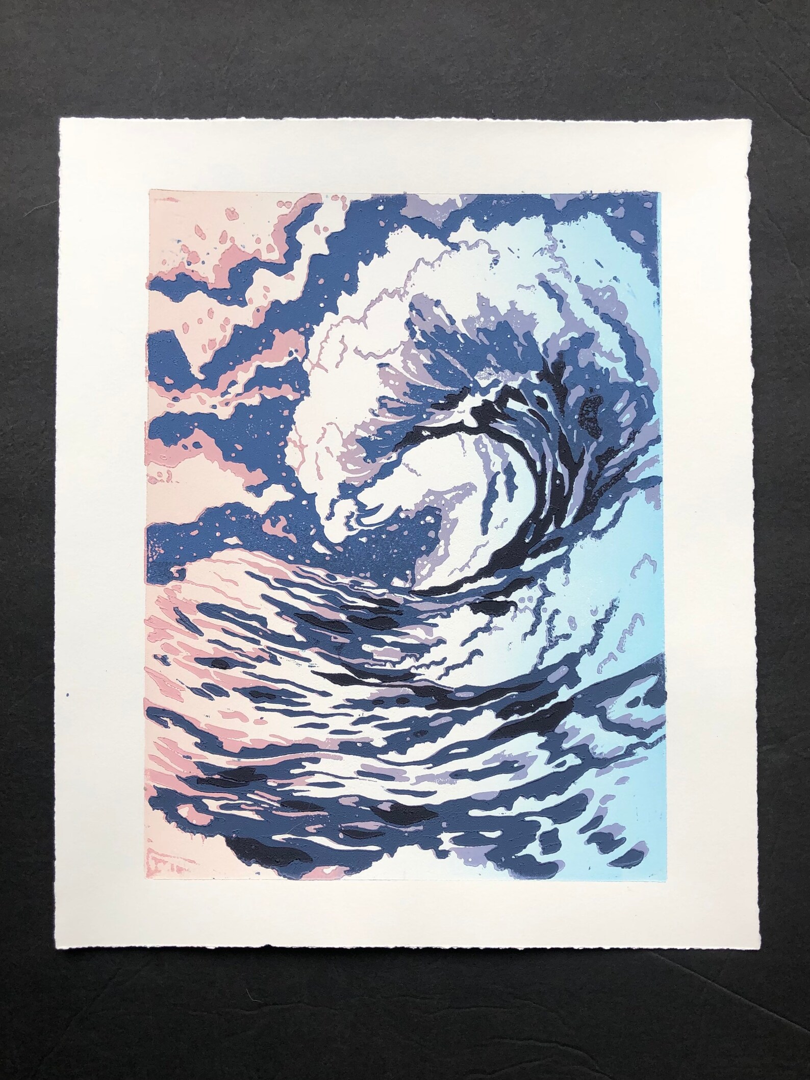 Ocean Wave Handmade Linocut Print Color Multilayer Edition - Etsy