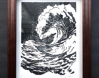 Ocean Wave Handmade Linocut Print Color Multilayer Edition - Etsy