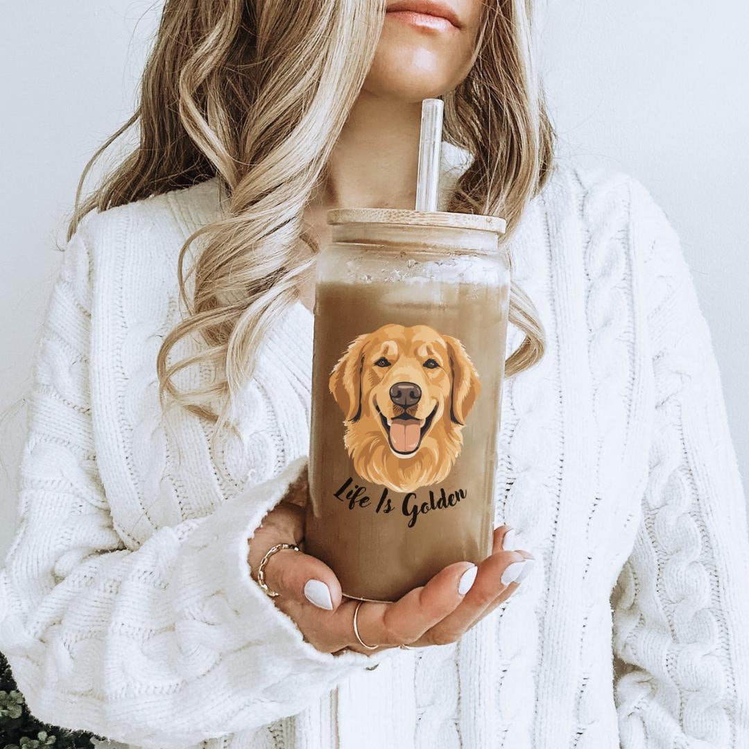 Golden Retriever Glass Tumbler Cute Dog Lover Gift Dog Breed Cup ...