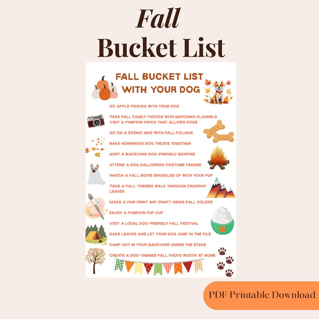 Fall Bucket List for Dogs PDF Printable Digital Download Fun Activities ...