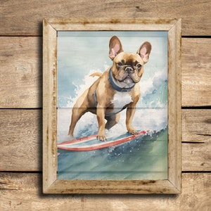 Frenchie Bulldog Surfing Watercolor Beach Dog Print PDF Printable for ...