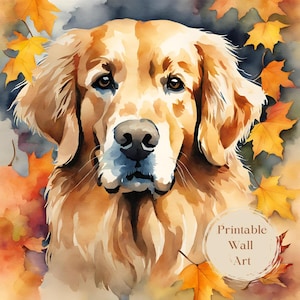 Golden Retriever Watercolor Print PDF Fall Themed Printable Dog Lover ...