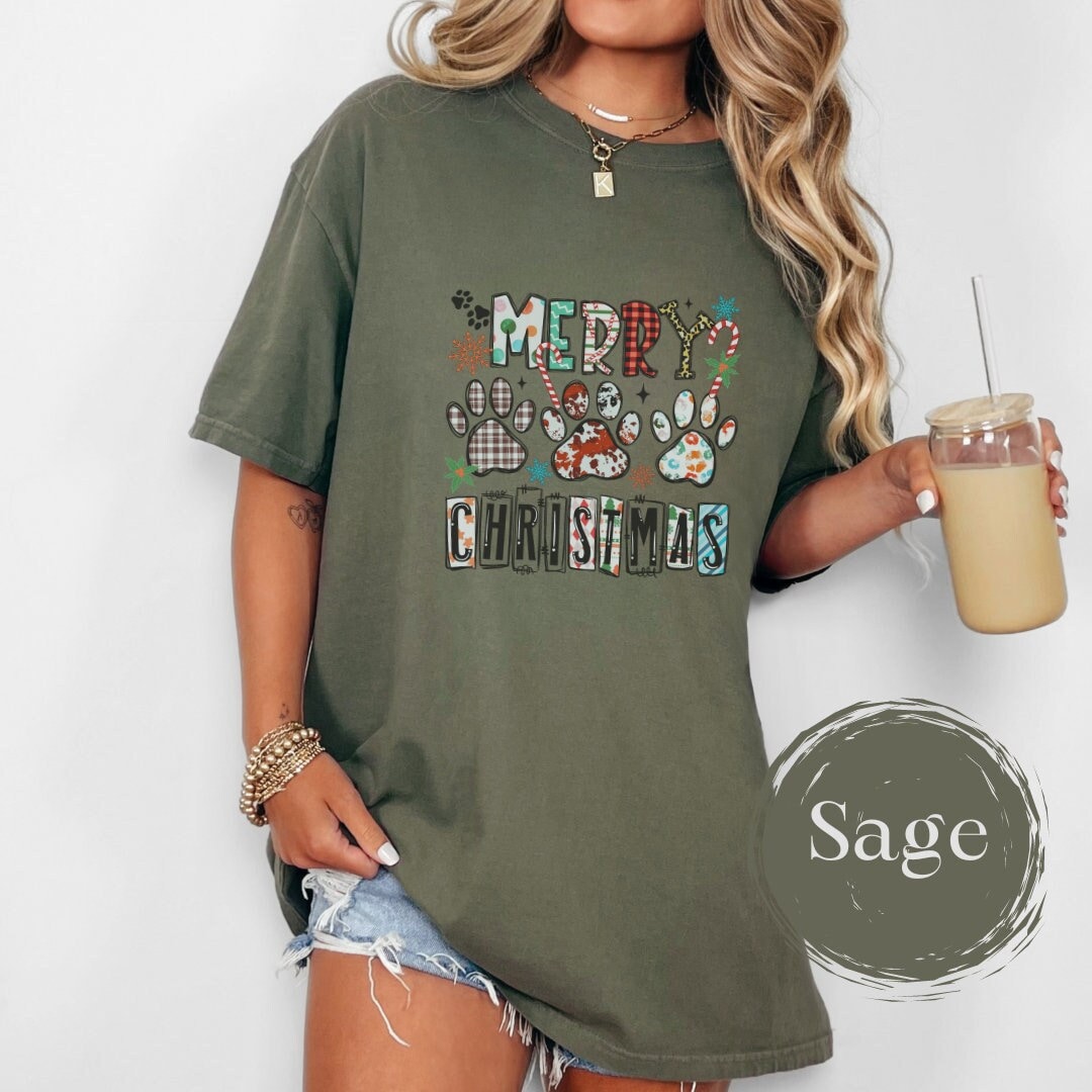 Merry Christmas Dog Paws T-shirt Cute Holiday Pet Lover Gift Idea ...