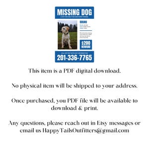 Missing Dog Flyer Editable Template Printable Lost Pet Poster ...