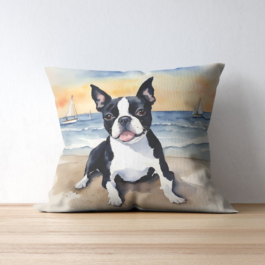 Boston Terrier Pillow Beach Themed Home Decor for Living Room Dog Breed ...