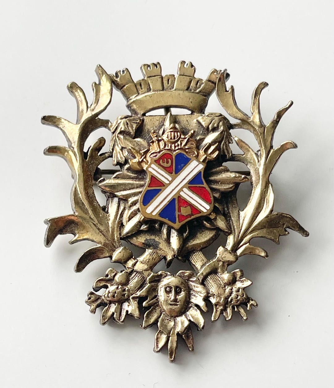 Antique Victorian Enamel & Brass Heraldic Shield Crest Coat of Arms ...