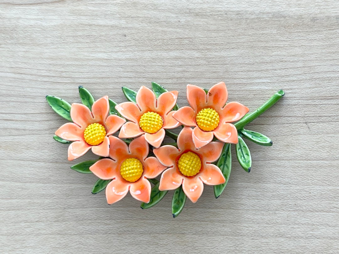 Vintage Orange Enamel Flower Brooch Pin - Etsy