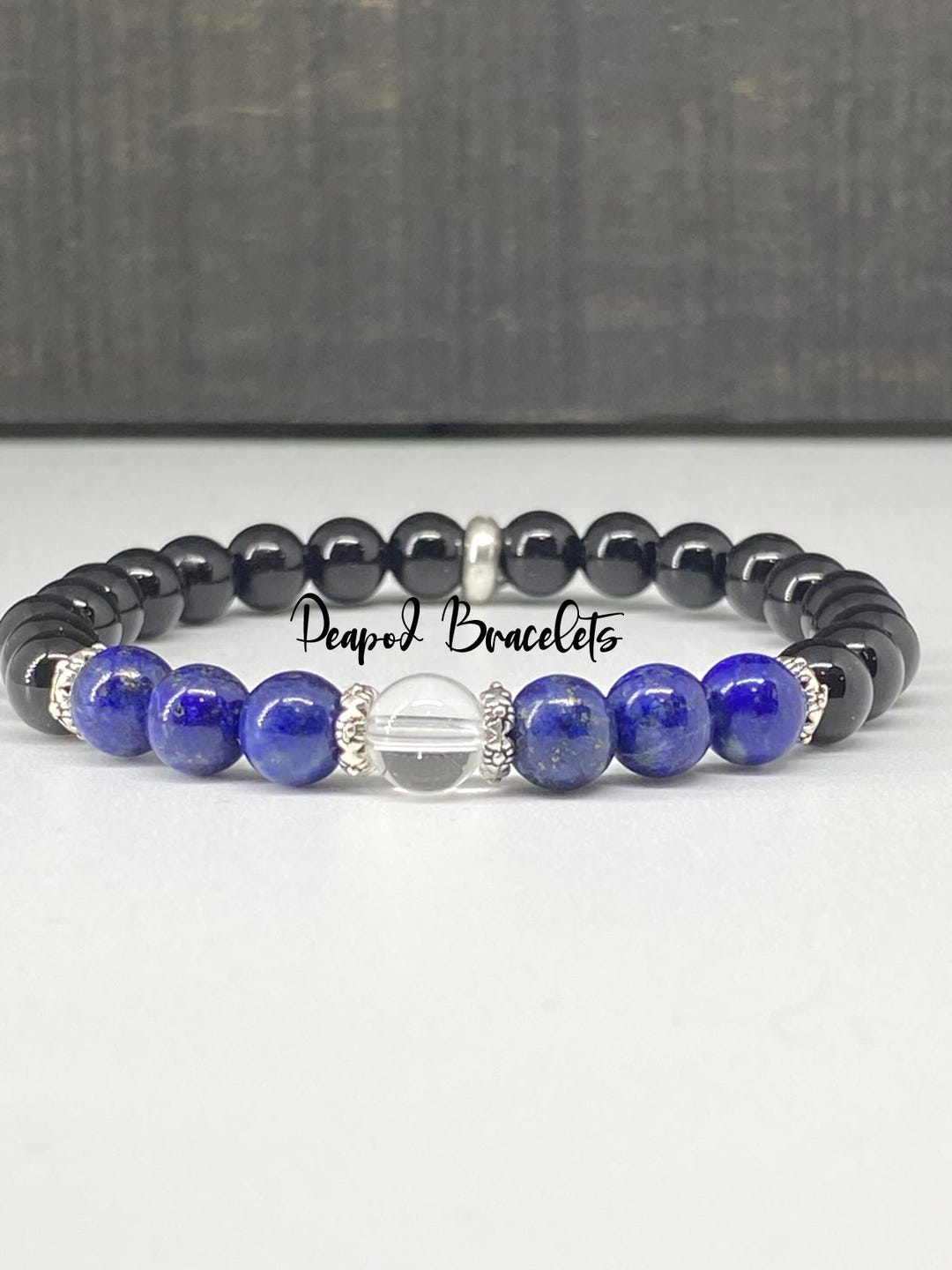Lapis Lazuli, Black Tourmaline and Clear Quartz Crystal Bracelet With ...