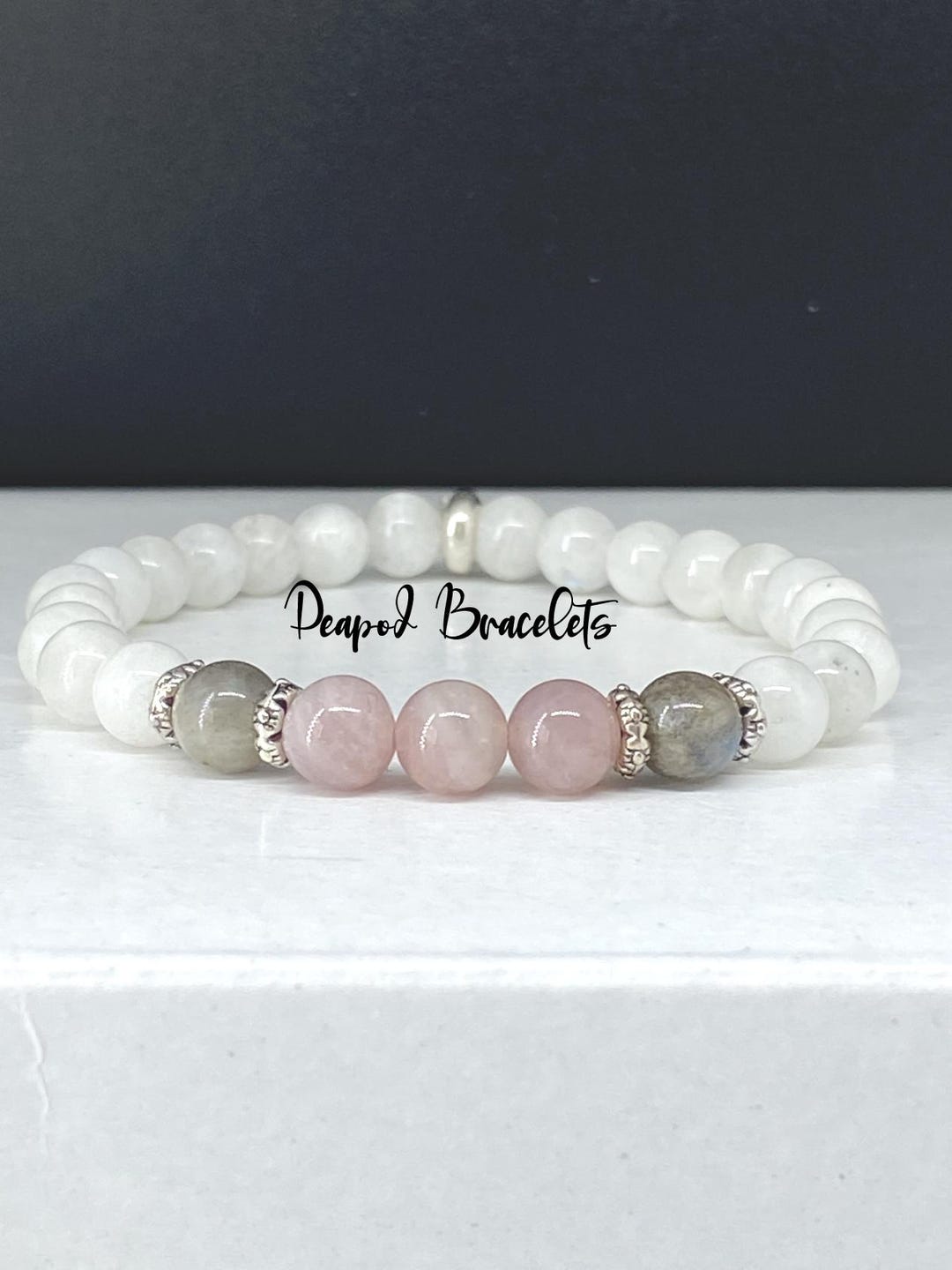 Rose Quartz, Labradorite & Moonstone Crystal Bracelet Genuine 6mm ...