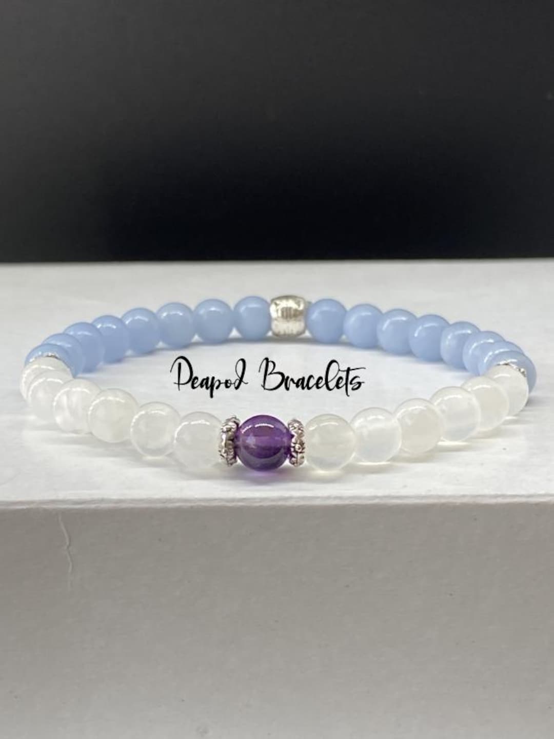 Angelite, Amethyst and Selenite Crystal Bracelet - Etsy