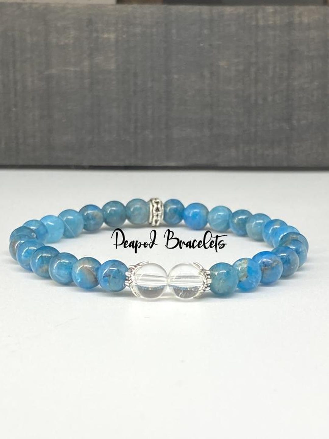 Blue Apatite and Clear Quartz Crystal Bracelet With 6mm Beads- Natural ...