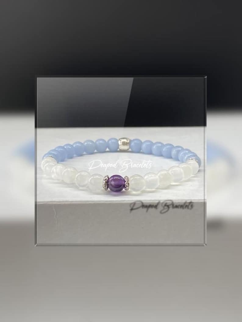 Angelite, Amethyst and Selenite Crystal Bracelet - Etsy