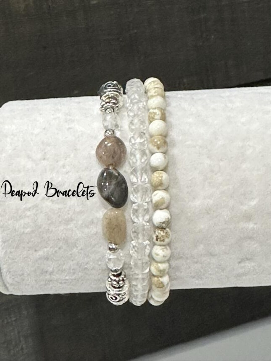 Stackable Set of 3 Genuine Crystal Bracelets With Magnesite, Chocolate ...