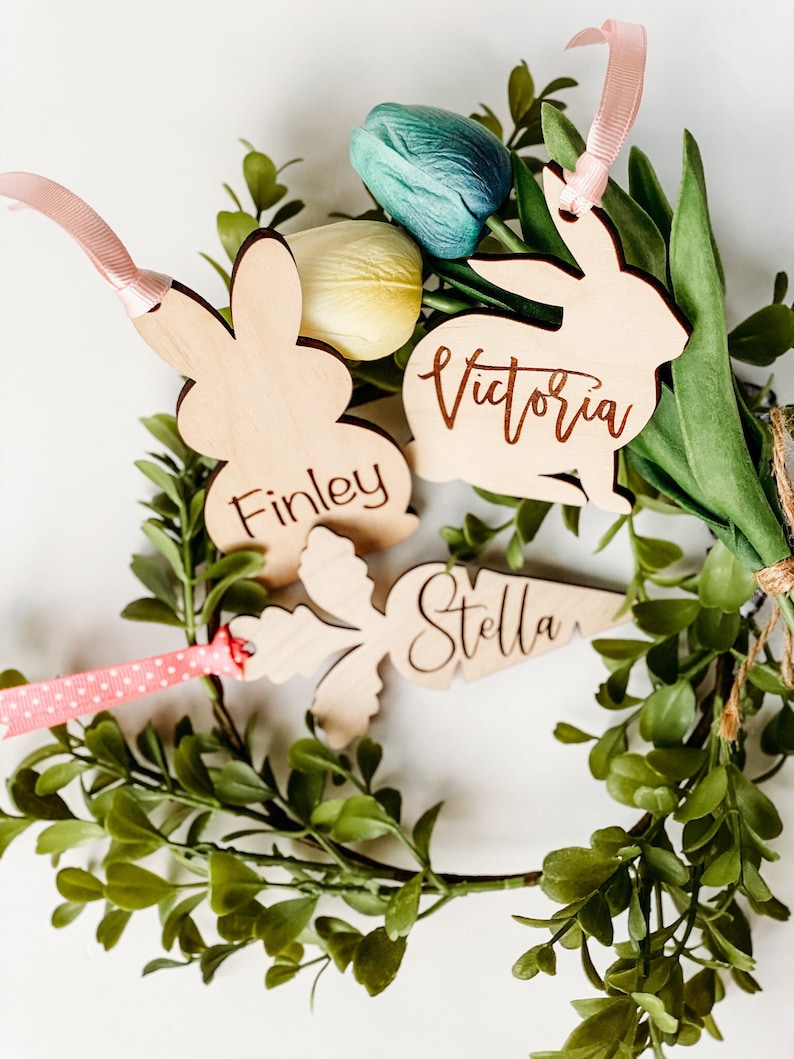 Personalized Easter Basket Tag | Easter Decor | Wooden Bunny Easter ...