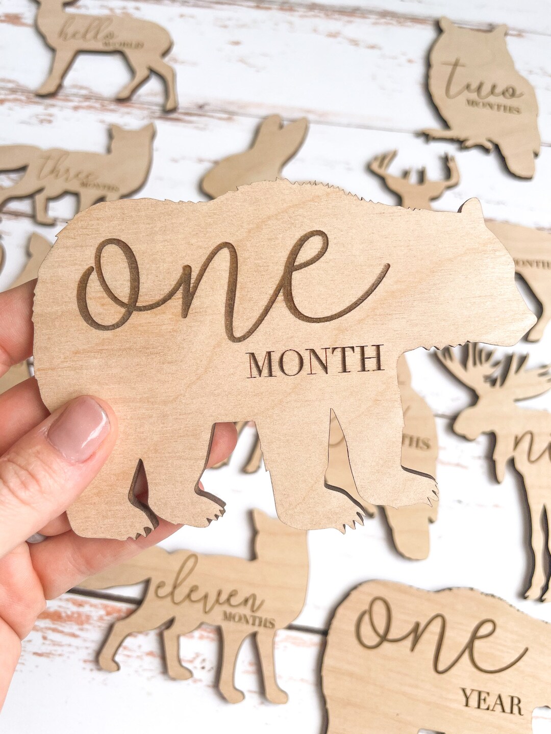 Wooden Monthly Milestone Disc & Woodland Animals for Baby Photos ...