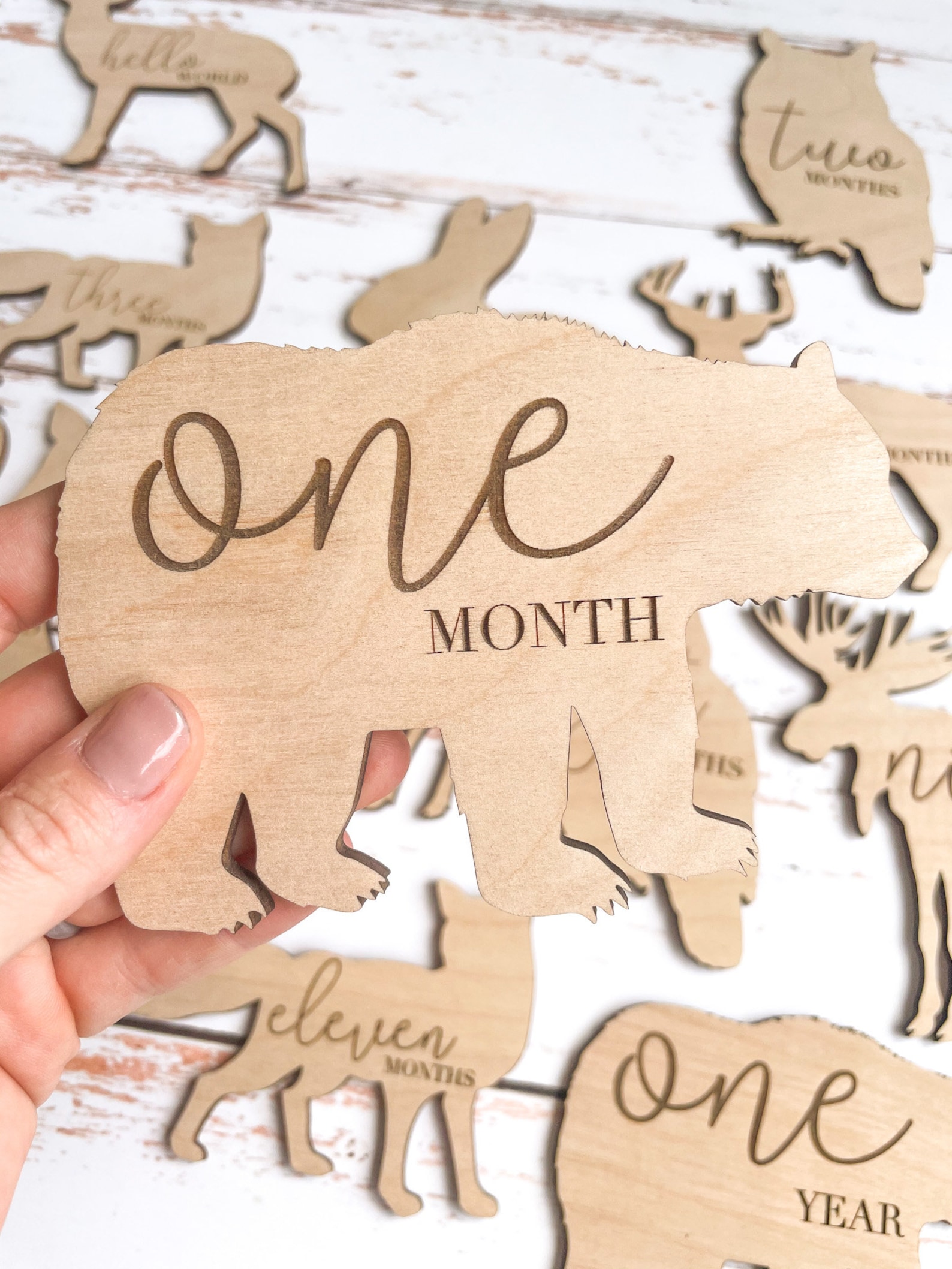 Wooden Monthly Milestone Disc & Woodland Animals for Baby Photos ...