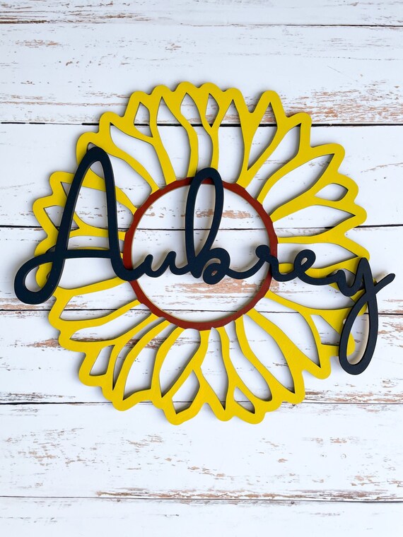 Wooden Sunflower Name Sign Tween Girl Name Decor Baby - Etsy