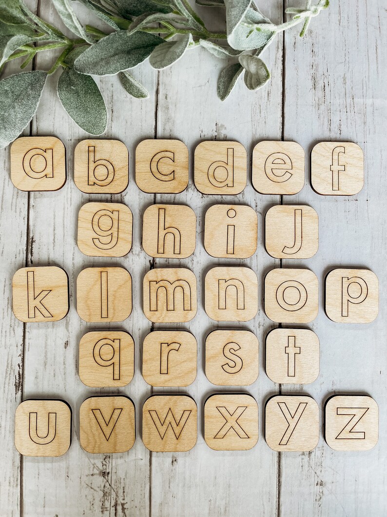 Wood Montessori Alphabet Set, Handmade Wood Letters, Wood Movable ...