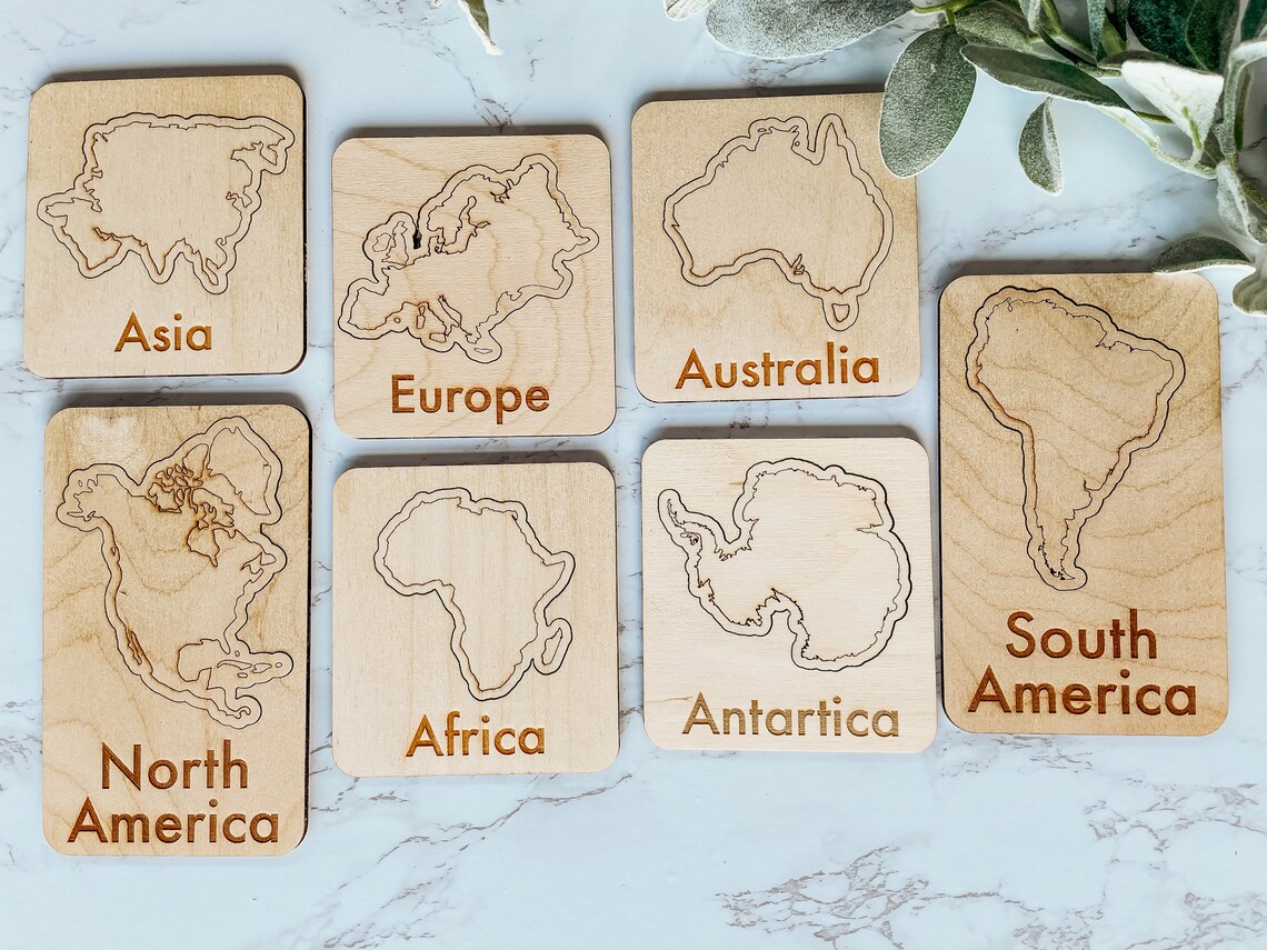 Wood Montessori Continent Puzzle Set Handmade Continents - Etsy