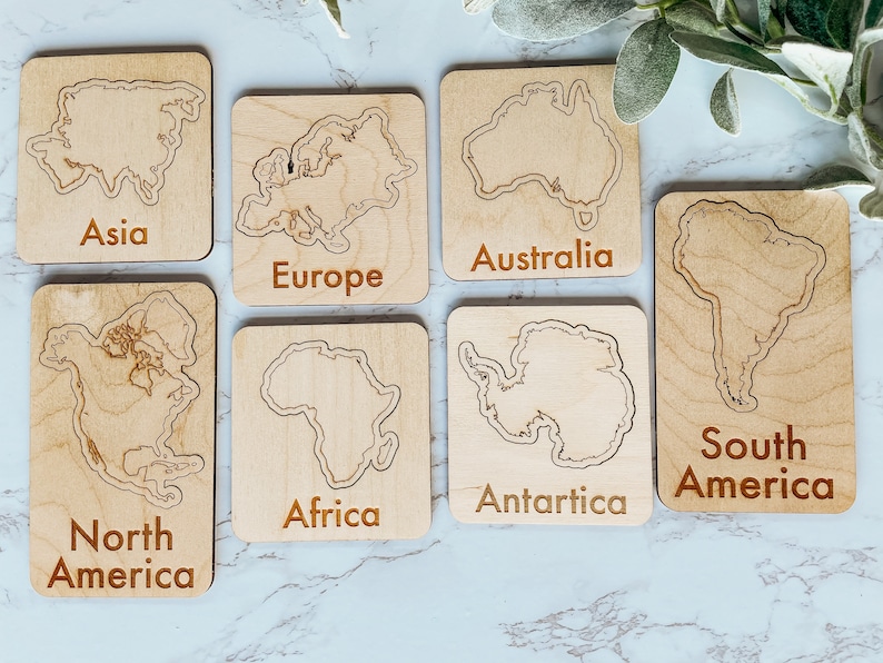Wood Montessori Continent Puzzle Set, Handmade Continents, Wood Movable ...
