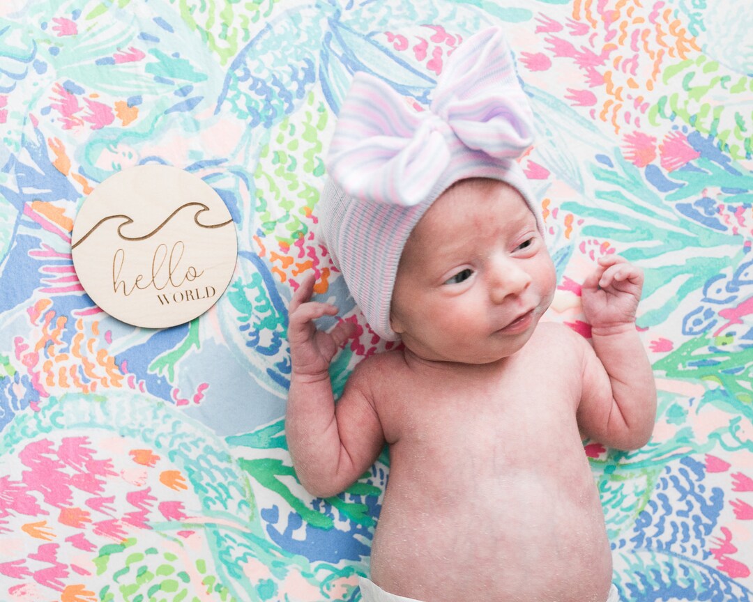 Ocean Wave Hello World Birth Announcement Plaque Sign / Engraved Wooden ...