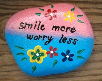 Hand Painted Rock Art Quote Positive Mind Florals Stone Art | Etsy