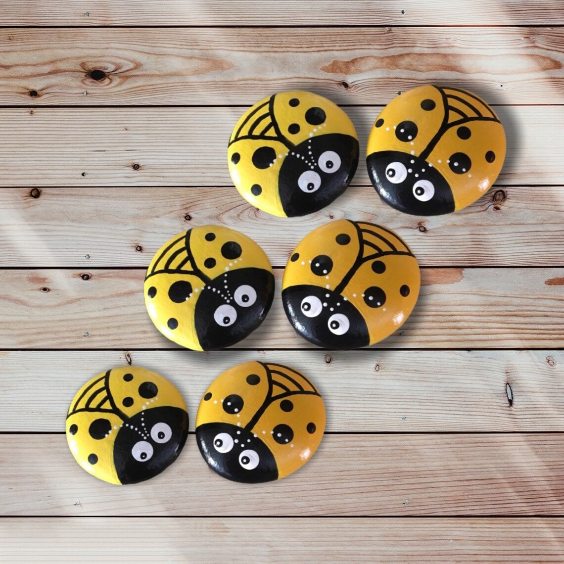 Hand Painted Yellow Ladybugs for Garden Decor Home Decor or | Etsy