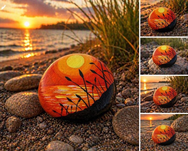 Hand-painted Sunset Rock, Ocean Beach Coastal Decor, Nature Lover Gift ...