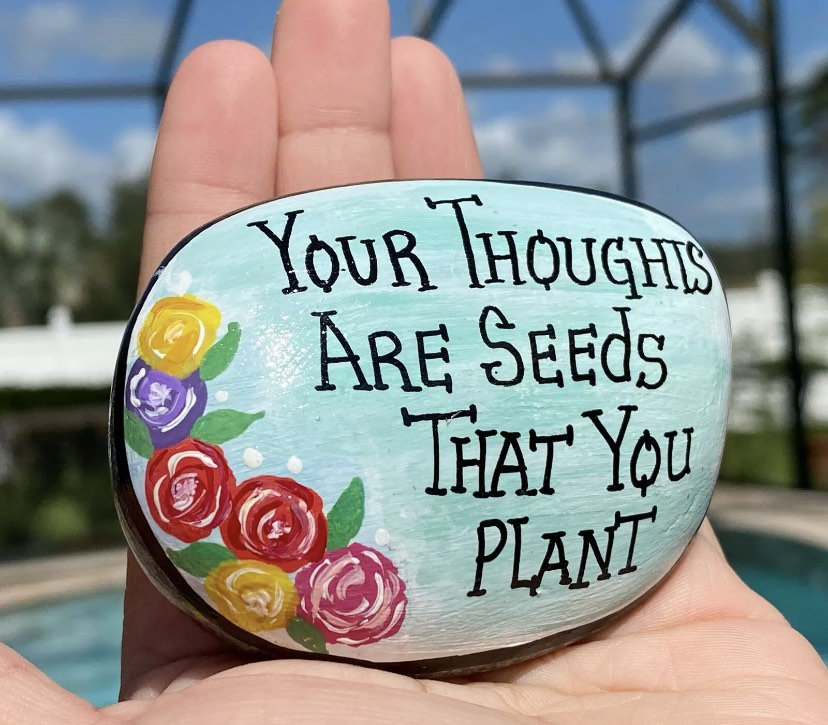 Hand Painted Rock Art Quote Positive Mind Florals Stone Art - Etsy
