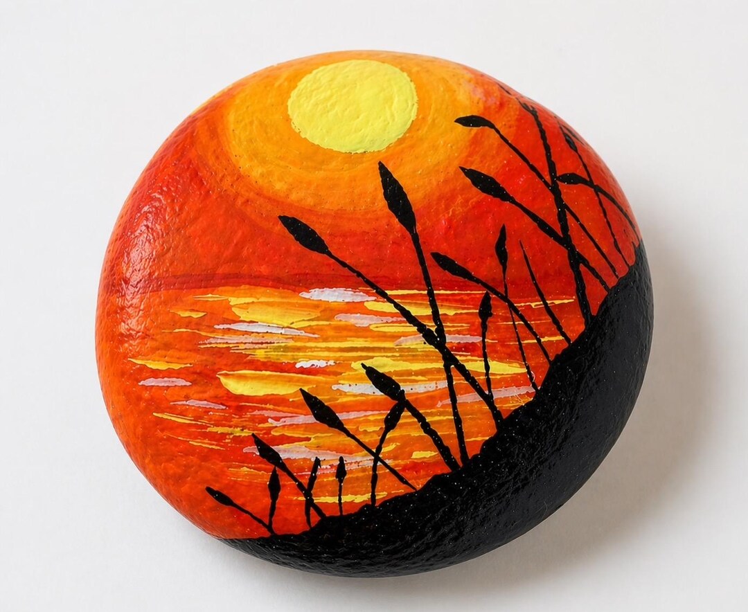 Hand-painted Sunset Rock, Ocean Beach Coastal Decor, Nature Lover Gift ...