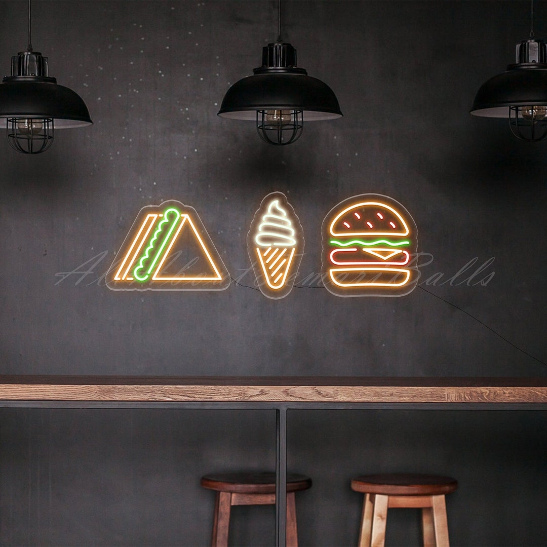 Hamburger Neon Light, Ice Cream LED Neon Sign for Wall Decor, Burger ...