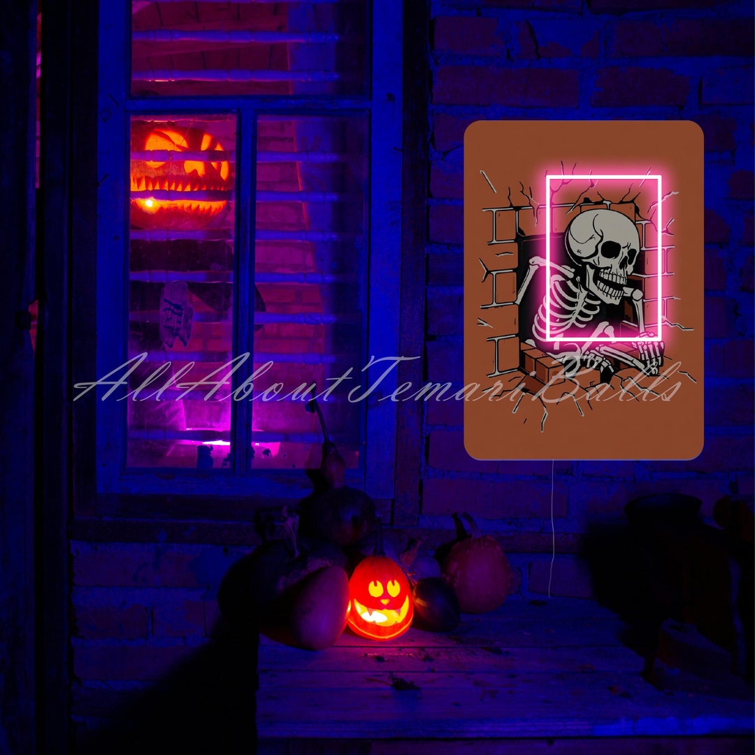 Crawling Skeleton Head Neon Light, Halloween Party Decor, Unique Neon ...