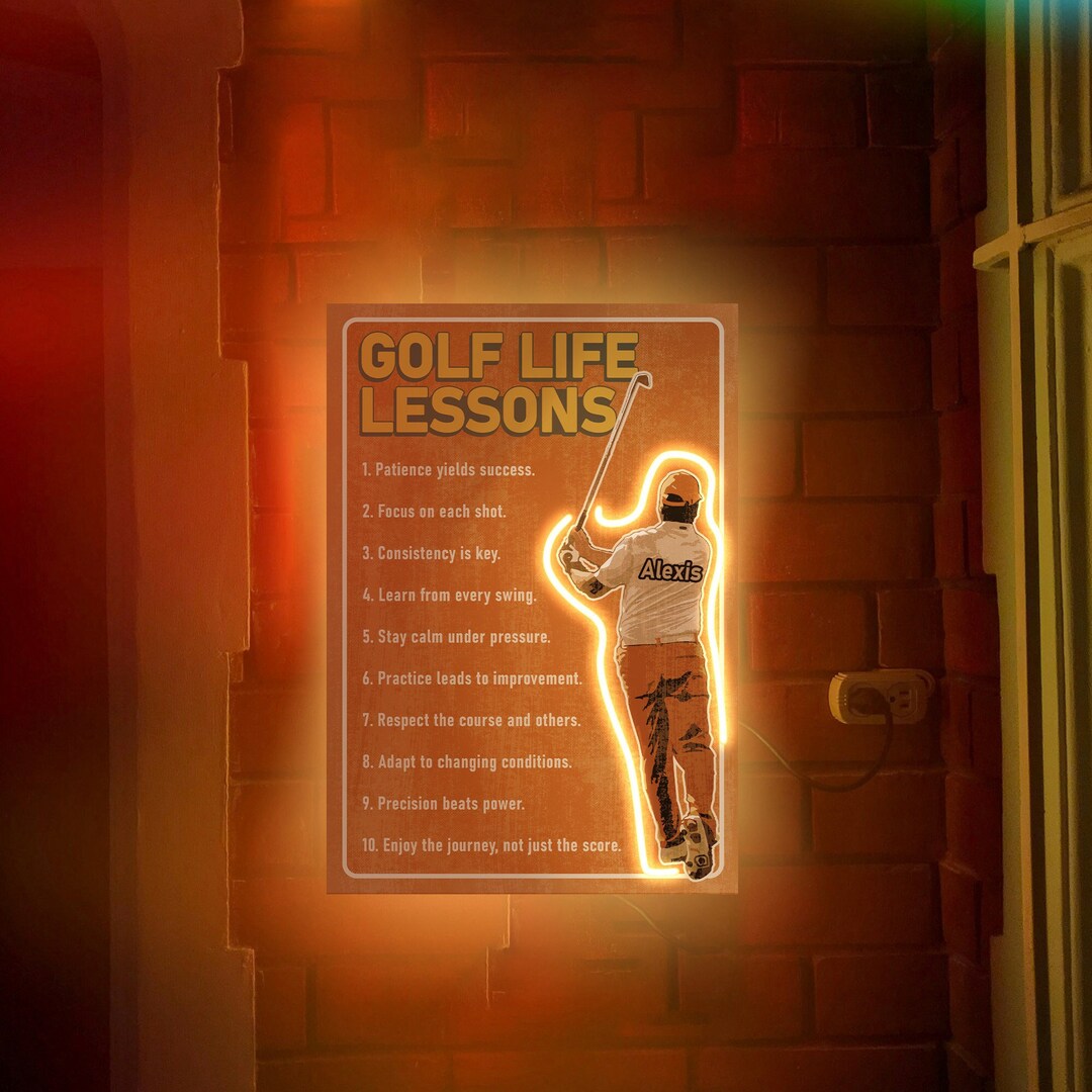 Golf Life Lessons Neon Sign, Vintage Player Wall Light, Golf Lover Neon ...