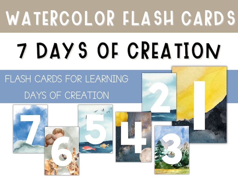 Days of Creation Flash Cards - Water Color God's 7 Days of Creation ...