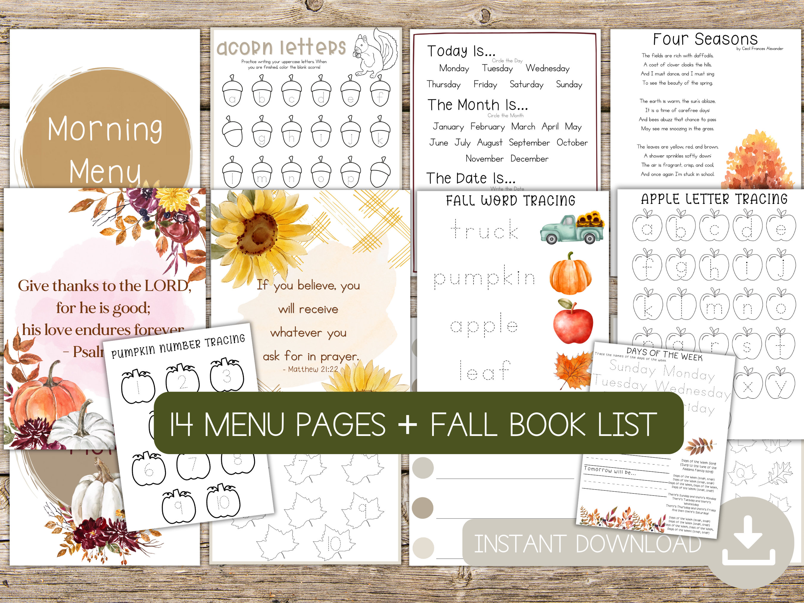 Fall Morning Menu Bundle - Homeschool Morning Menu Fall Themed ...