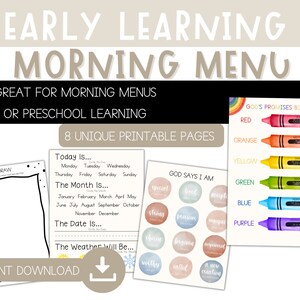Early Learning Morning Menu - Christian Preschool - Morning Menu for ...