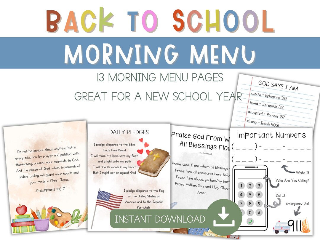 Back to School Morning Menu - New School Year Morning Menu - Elementary ...