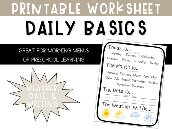 Preschool Daily Learning Weather Tracking and Date Writing - Etsy