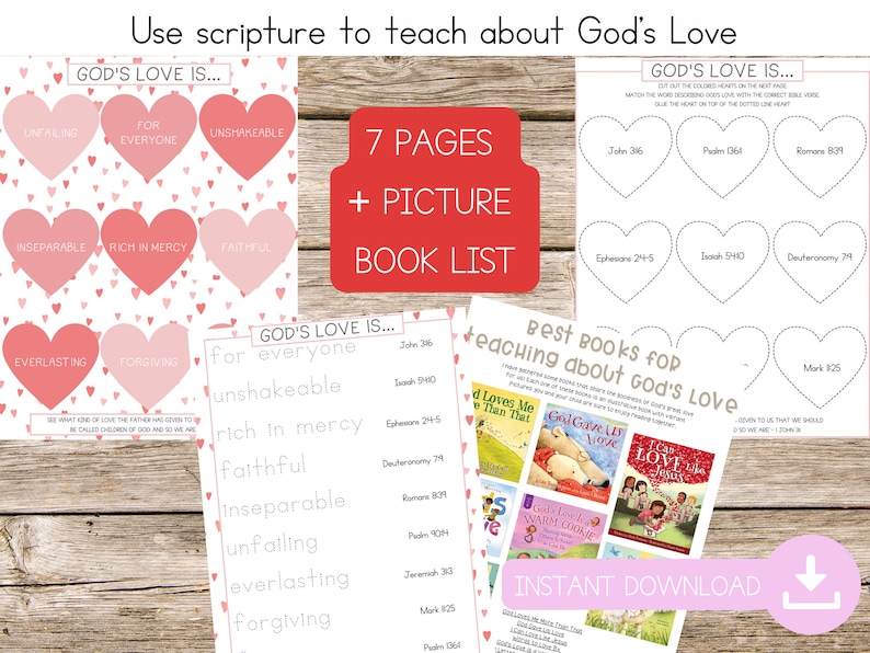 God’s Love - Valentine Activity Sheets for Kids- Bible Verse Worksheets ...