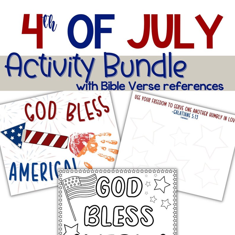 4th of July Activity Bundle - Bible Verse 4th of July Activity ...