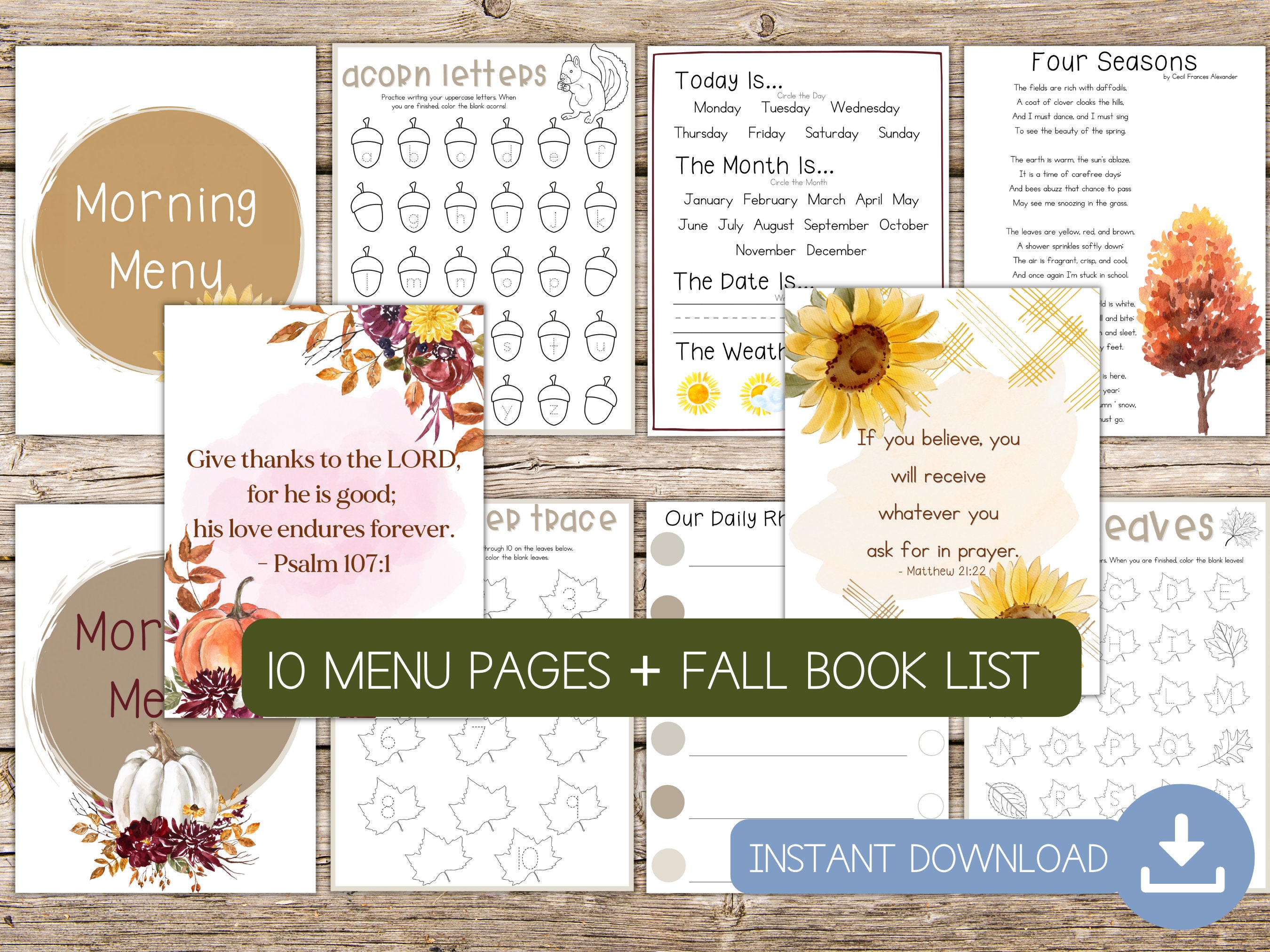 Fall Morning Menu Bundle Homeschool Morning Menu Fall Themed - Etsy
