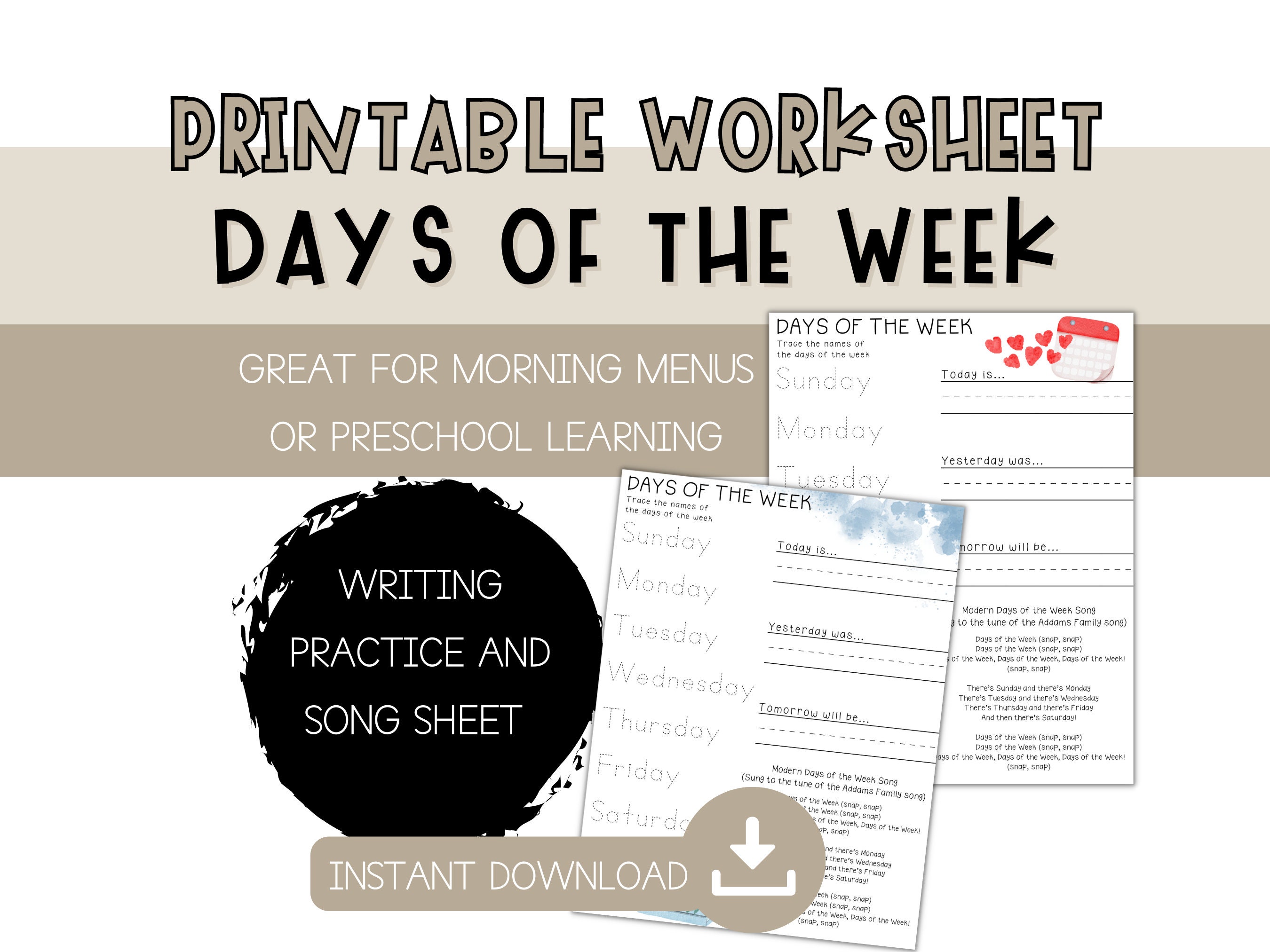 Days of the Week Worksheet - Tracing Sheets for Morning Menu ...