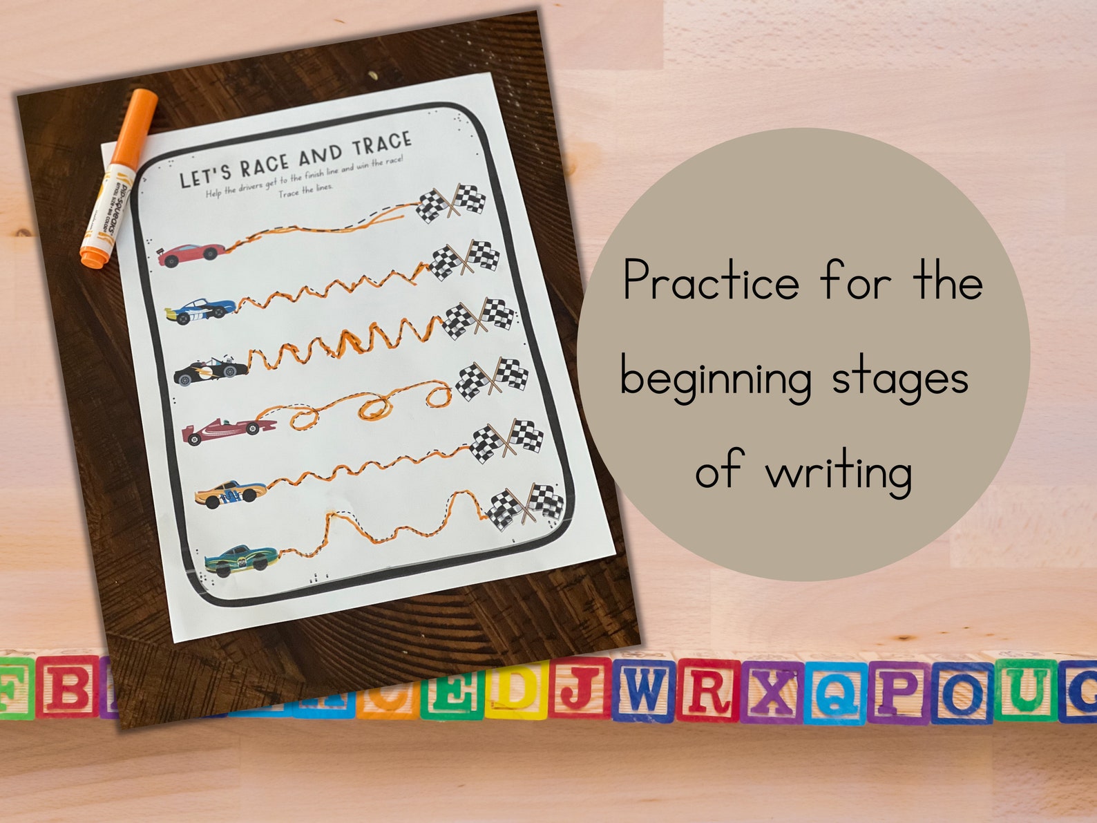 Race Car Tracing Sheet for Preschool and Kindergarten - Race Car ...