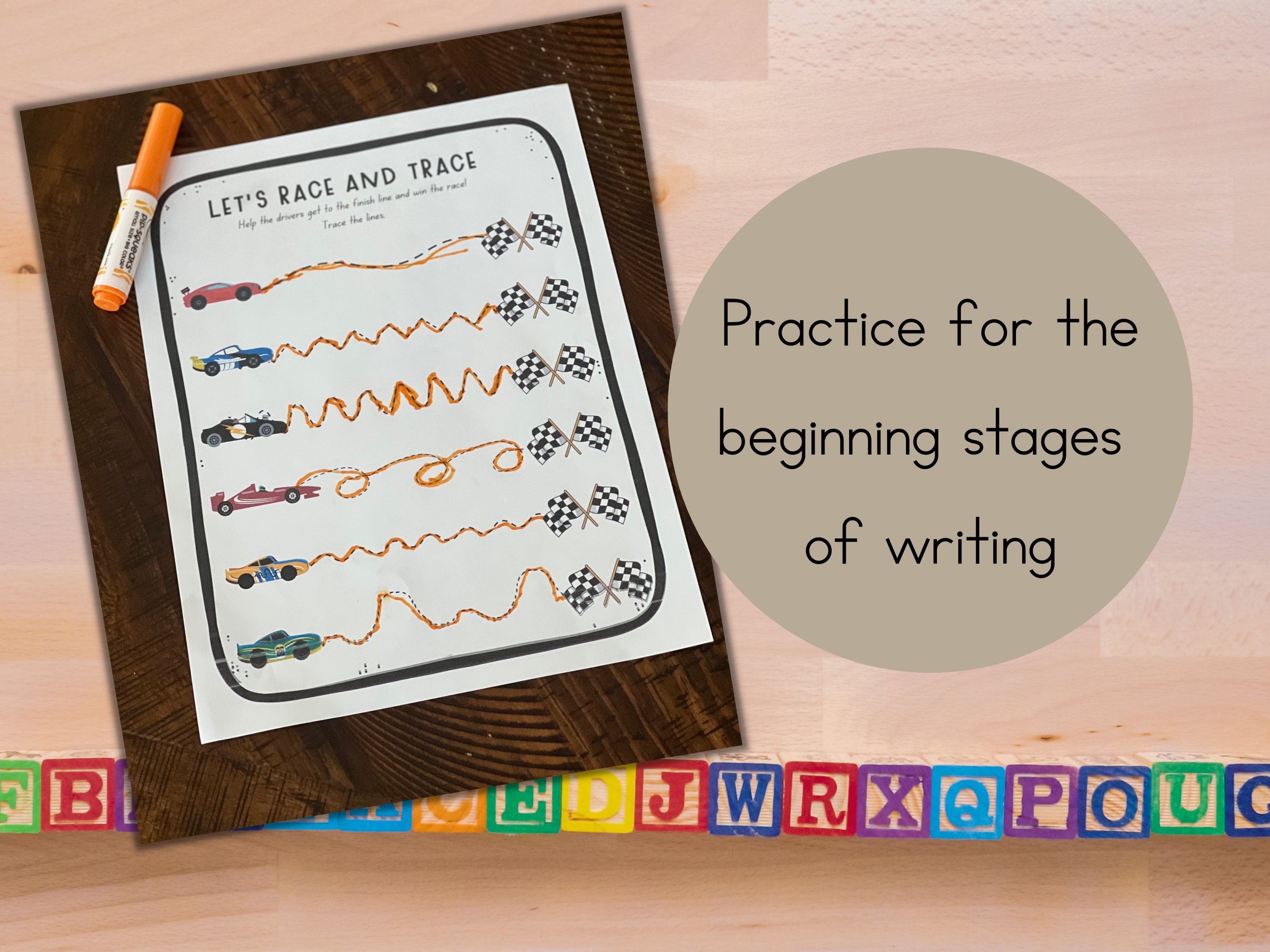 Race Car Tracing Sheet for Preschool and Kindergarten - Race Car ...