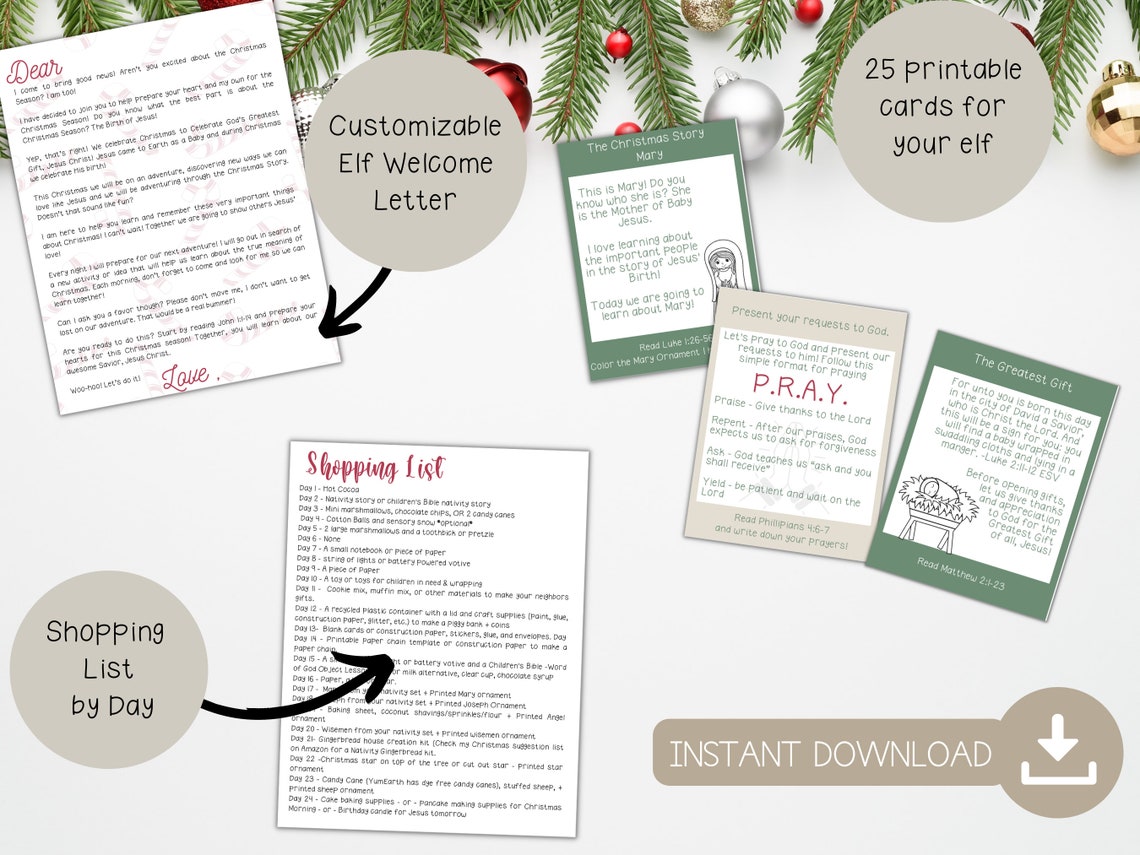 Christian Christmas Elf Printable Pack - Bible Verse Christmas Cards ...