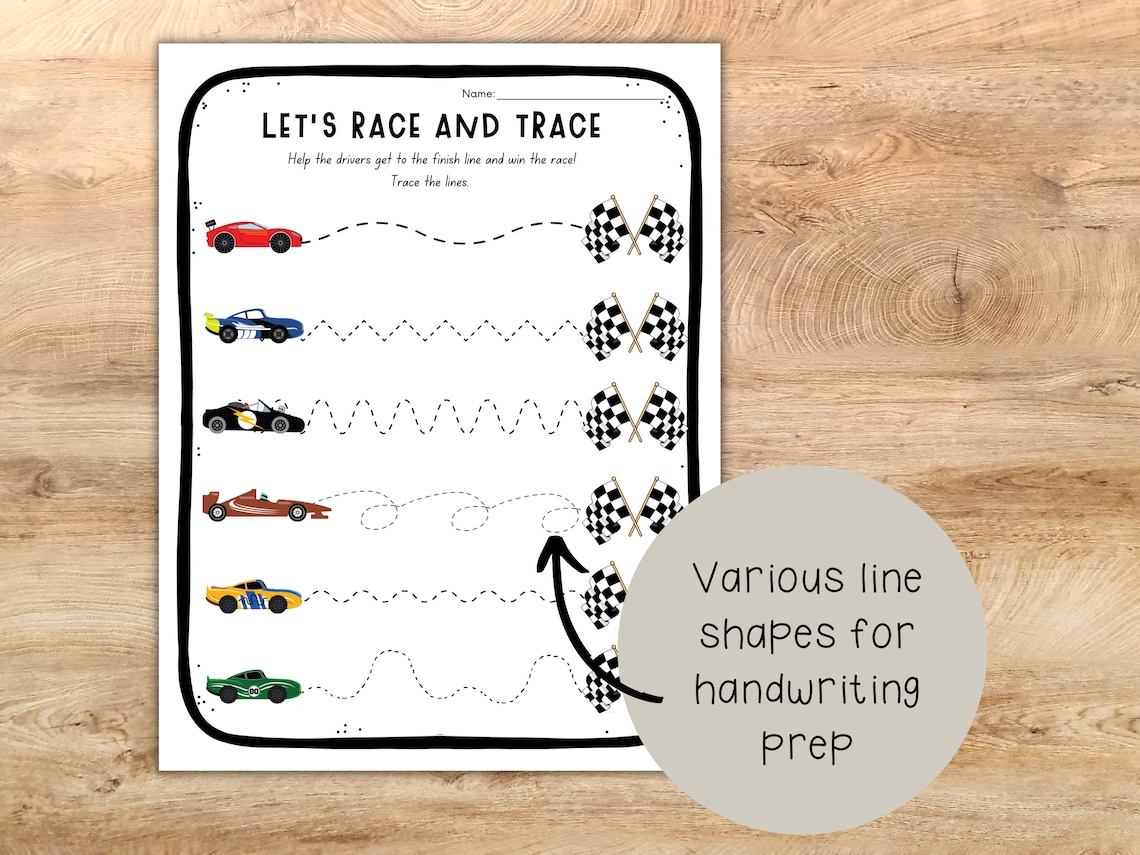 Race Car Tracing Sheet for Preschool and Kindergarten - Race Car ...