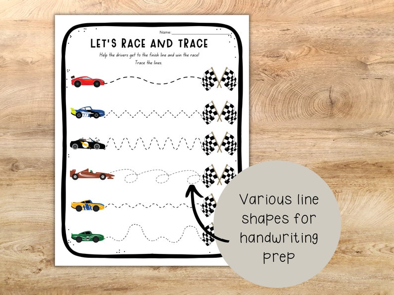 Race Car Tracing Sheet for Preschool and Kindergarten - Race Car ...
